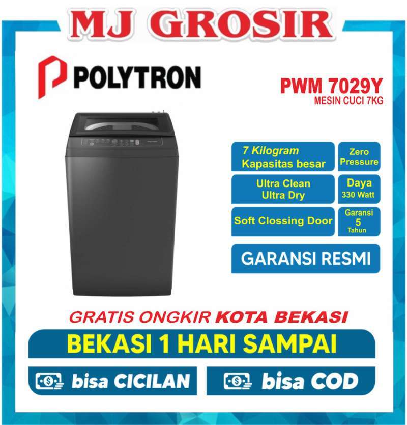 Jual MESIN CUCI 1 TABUNG POLYTRON PAW 7029 Y TOP LOADING 7 KG ZEROMATIC ...