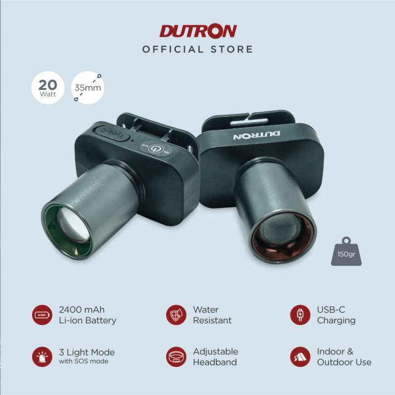 Promo DUTRON Zoomy Beam Senter Kepala LED 3 Mode Cahaya 20 Watt ...