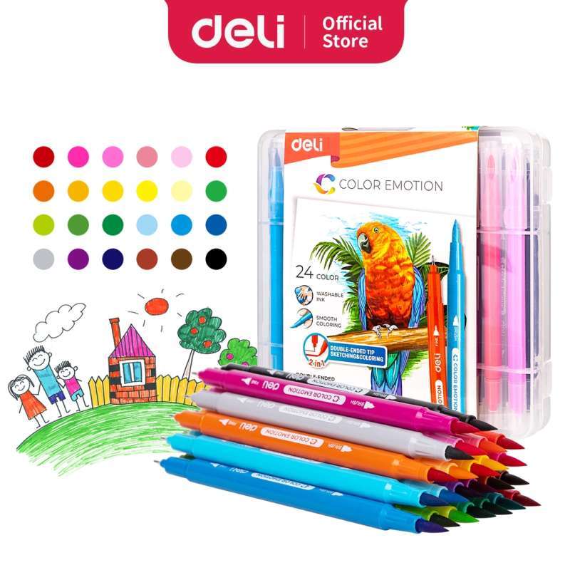 Jual Spidol Felt Pen Deli Color Emotion 2 Tip 24 Warna - EC151-24 di ...