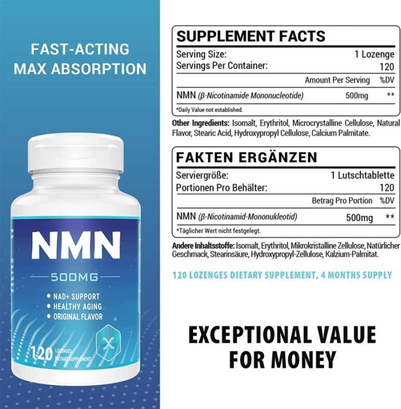 Promo NMN MAX 500mg Sublingual NAD+ Nicotinamide Mononucleotide 120 ...