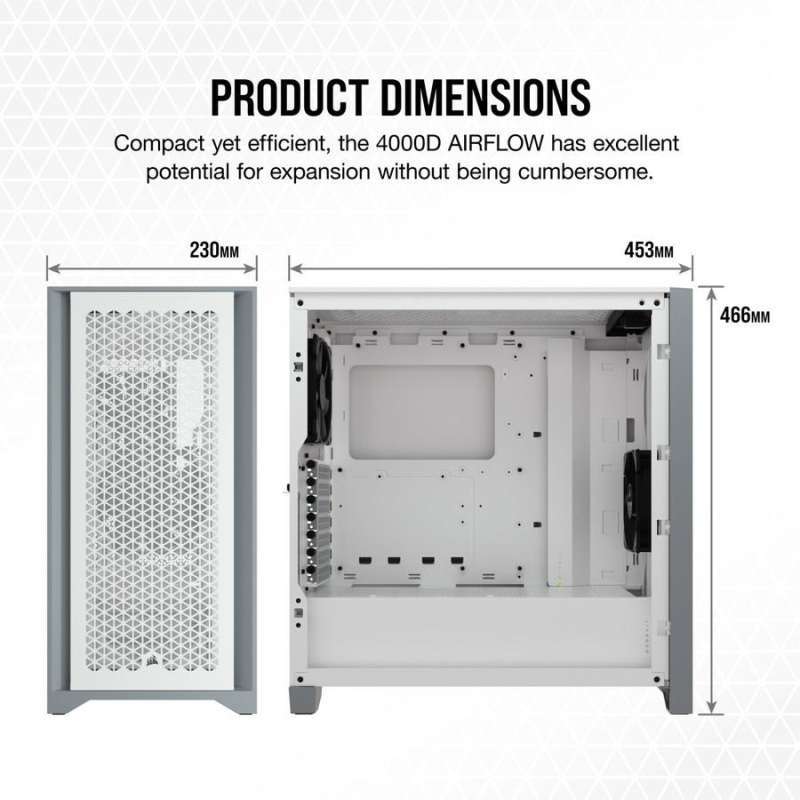 Jual Casing Pc Gaming Corsair 4000D Airflow ATX Mid-Tower Black / White ...