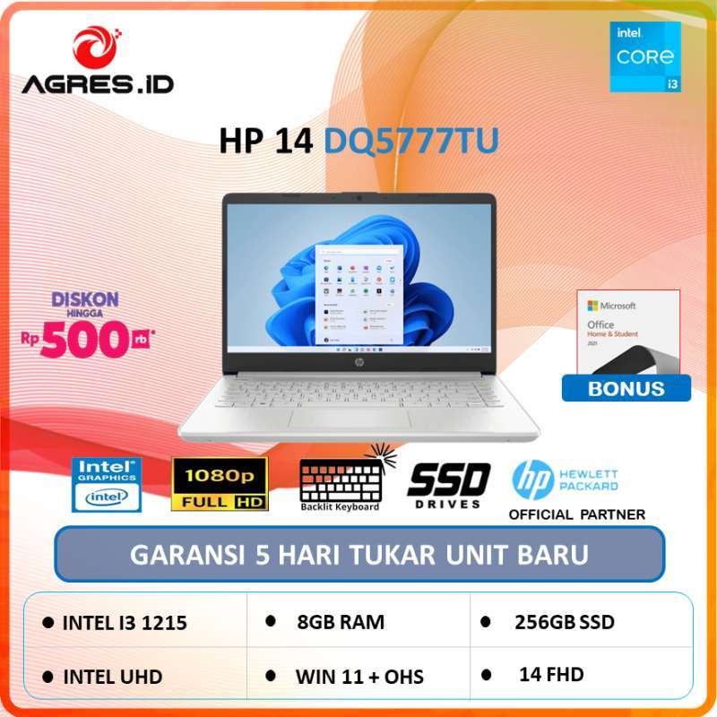 Promo HP 14 DQ5777TU - I3 1215 8GB 256GB 14.0 FHD WIN11 OHS SILVER ...