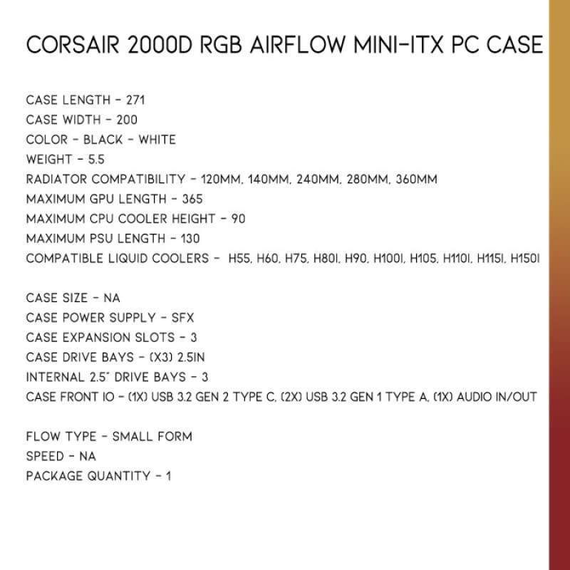 Jual CORSAIR 2000D RGB AIRFLOW Mini-ITX PC Case di Seller Nano Komputer ...