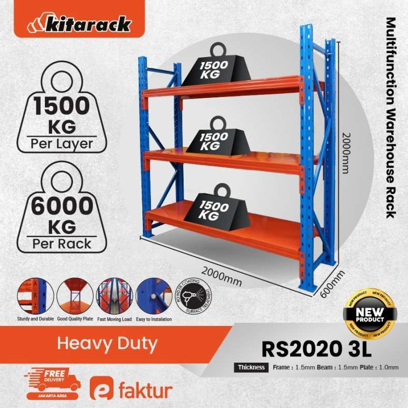 Jual RAK GUDANG KITARACK HEAVY DUTY RS2020 3 LAYER 1500KG/LAYER 6000KG ...