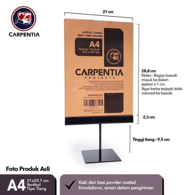Jual Carpentia Stand Akrilik Kaki Besi /tiang A4 Vertikal 21x29,7cm ...