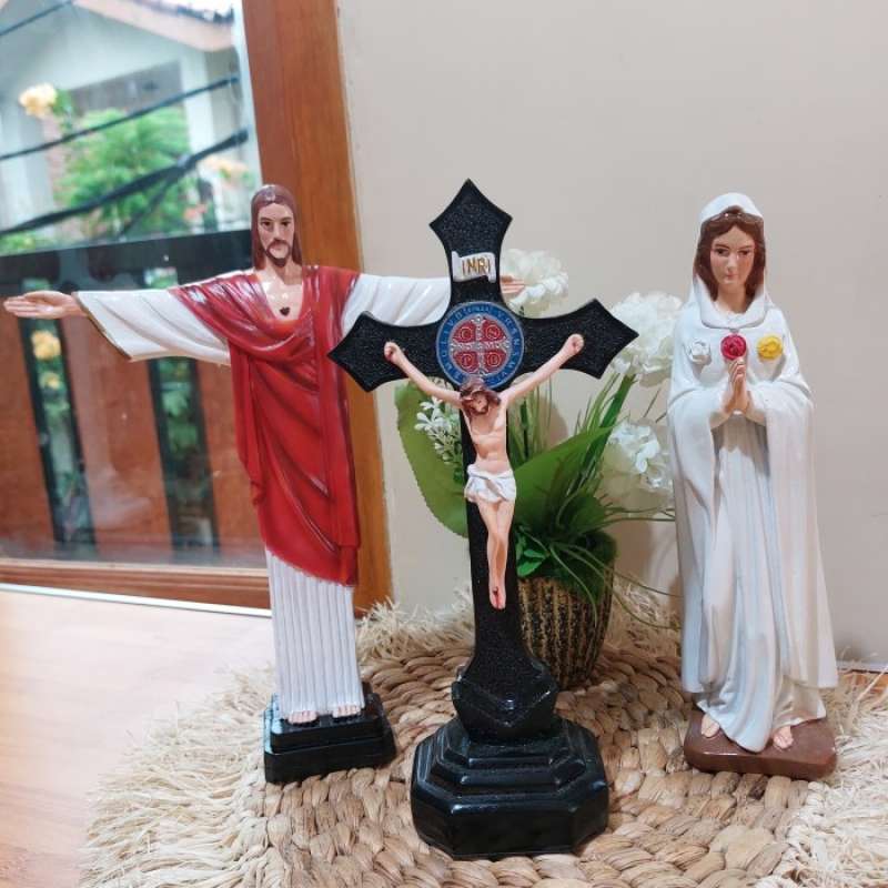 Promo Set Doa Katolik/Patung Yesus Memberkati/Patung Bunda Maria/Salib ...