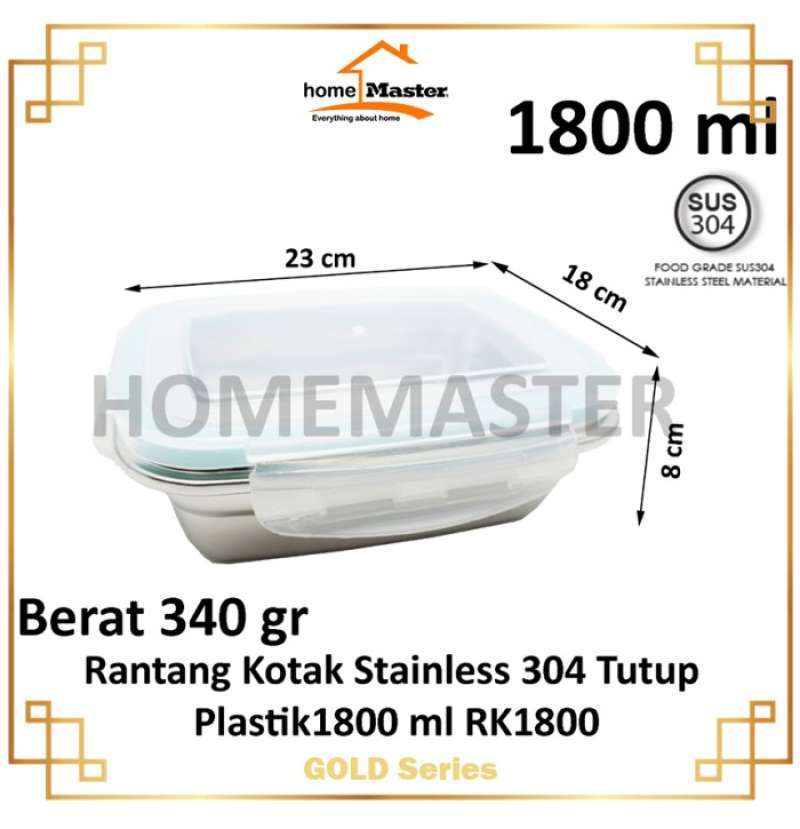 Promo HOMEMASTER RANTANG KOTAK STAINLESS 304 TUTUP PLASTIK 1800 ML RK1800 Diskon 50% di Seller ...