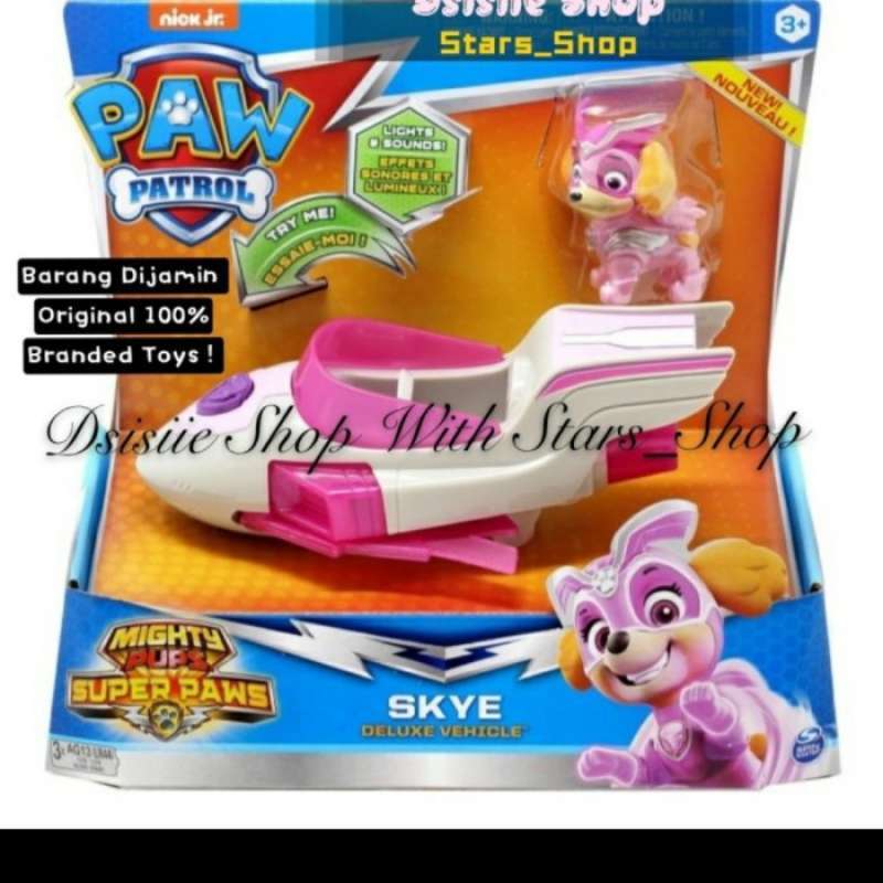 Promo Paw Patrol Mighty pups Paws Skye Figure With Deluxe Vehicle Ori ...