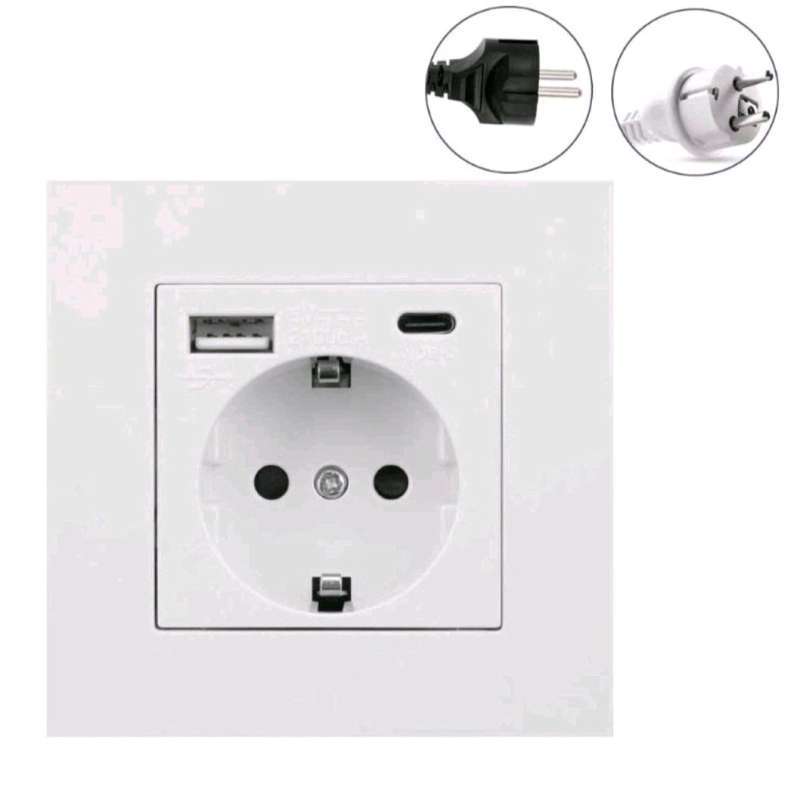 Jual Fast Charging Stop Kontak Dinding Usb Type C Socket Square Wall