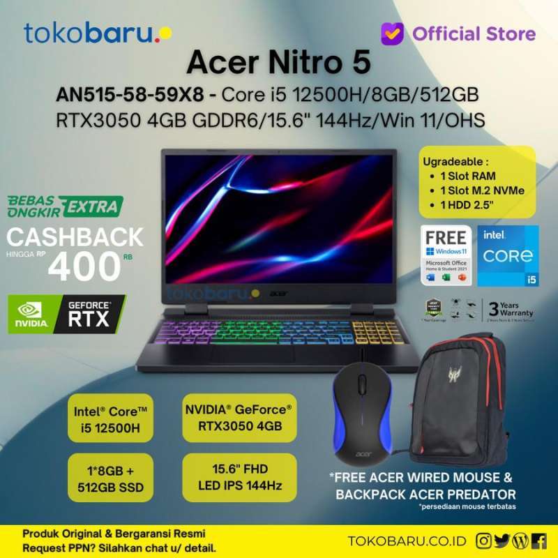 Jual Acer Nitro 5 An515-58-55e6 I5-12500h 8gb 512gb-ssd Rtx3050-4gb ...
