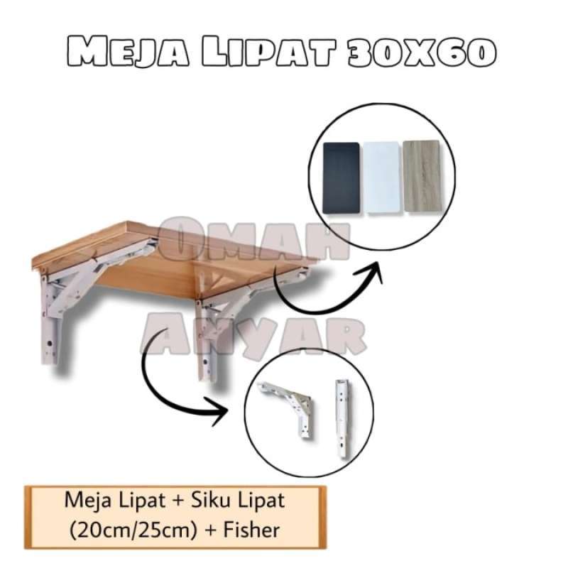 Promo Meja Lipat Fold Bracket Dinding Papan 30x60x1,5cm Free Siku Lipat ...