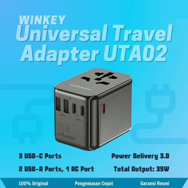 Promo Universal Travel Adaptor Winkey 35w Pps 5 Port Usb & Usb C Pd ...