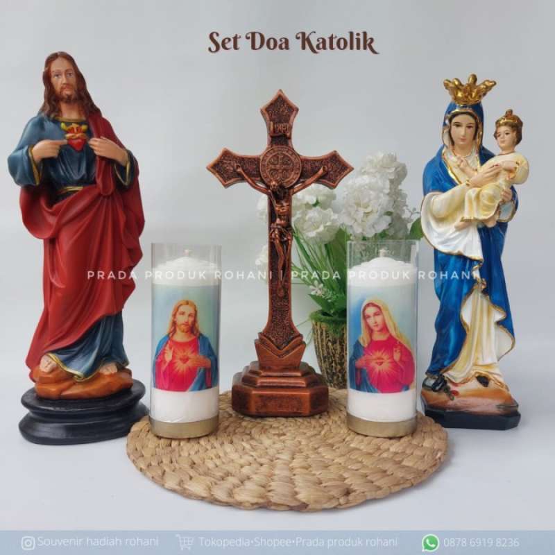 Promo Set Misa Katolik/patung Yesus & Maria/salib Duduk/lilin Rohani ...
