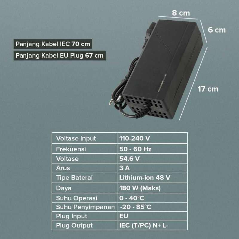 Promo Jnenconn Adaptor Charger Baterai Skuter Sepeda Listrik Iec 54.6v ...