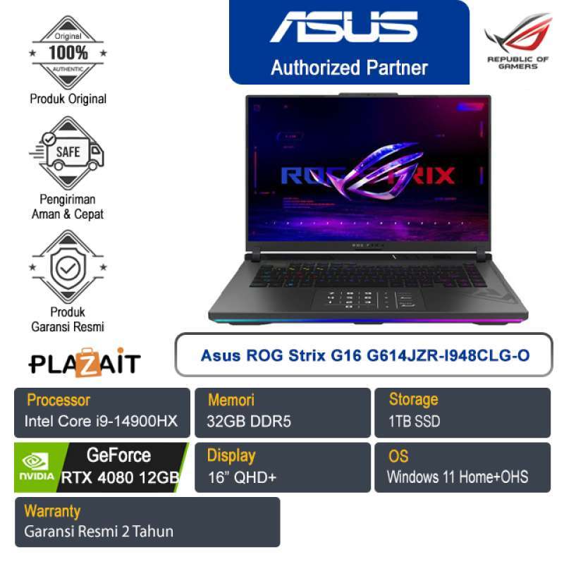 Jual Asus Rog Strix G16 G614jzr-i948clg-o /intel Core I9-14900hx/32gb ...