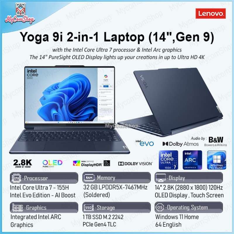 Jual Lenovo Yoga 9i 2-in-1 Gen 9 Ultra 7 155h 32gb Ram 1tb Ssd Intel ...