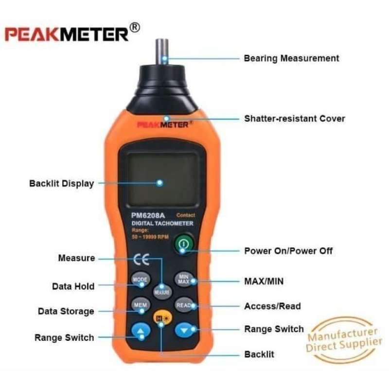 Jual Tachometer Pm6208a Data Logger Peakmeter Ms6208a Rpm Tacho Tester ...