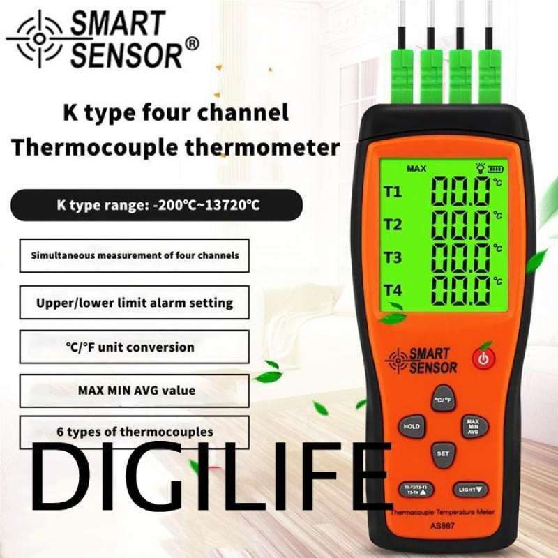 Jual Four Channel Thermocouple K Type As 887 Smart Sensor Termokopel ...