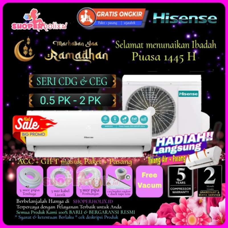 Promo Ac Hisense 1/2 Pk An05ceg Hemat Energi + Instalasi Pemasangan ...