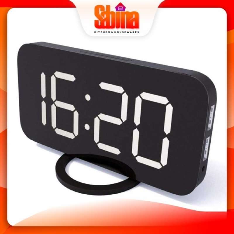 Promo Jam Alarm Digital Minimalis Adjustable Brightness 2 Usb Port 2.1a ...