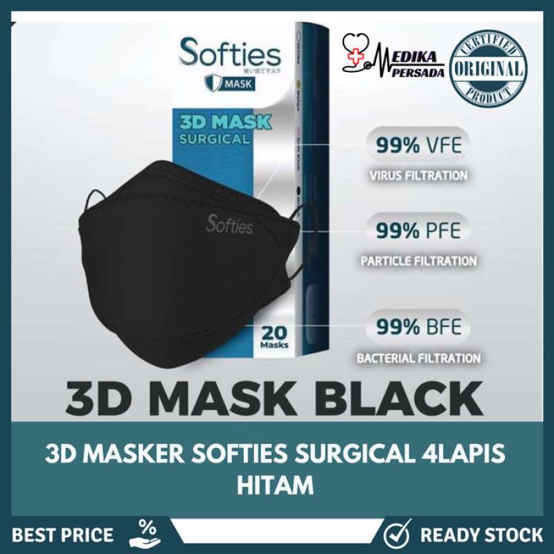 Promo Softies 3d Surgical Mask Kf94 Softies Kf94 4ply Isi 20 Hitam Diskon 33% Di Seller Sama ...