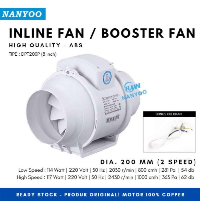 Promo Mixed Flow Inline Exhaust Fan Nanyo Dpt-200p (2 Speed) Diskon 23% Di Seller Darmaroca ...