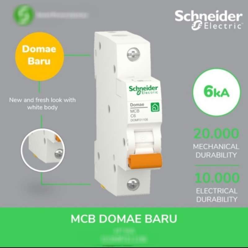 Promo Mcb Schneider New Domae 1phase 6a,10a,16a,20a,25a,32a,40a,50a,63a 1p - 20a Diskon 50% Di ...