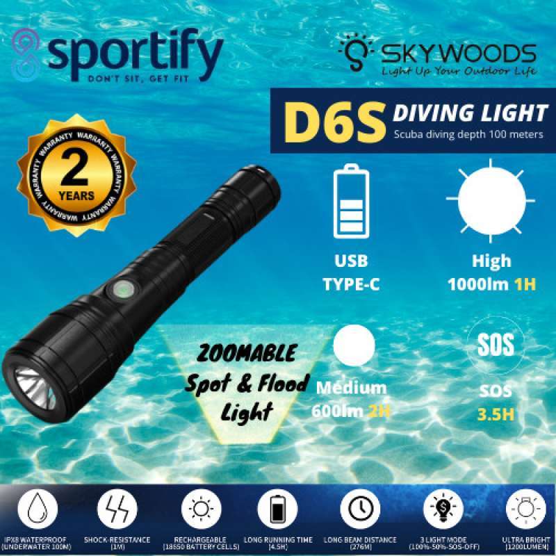 Promo Skywood D6s Zoom Diving Flashlight/senter Selam Underwater 100m Ipx8 Diskon 50% Di Seller ...