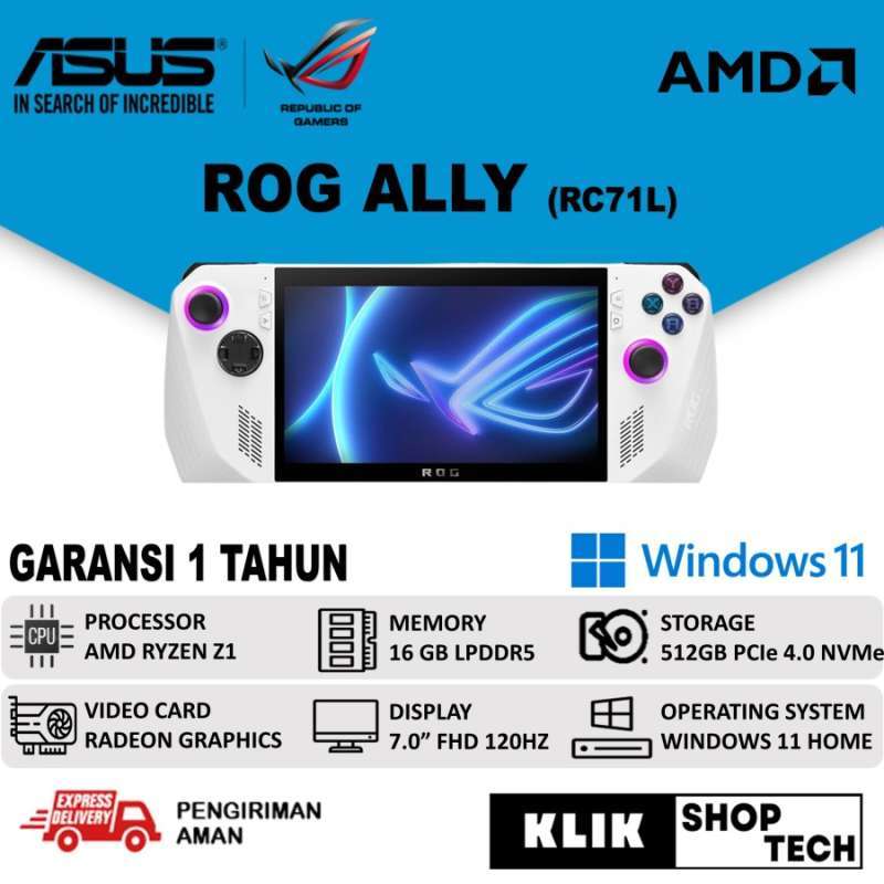 Jual Asus Rog Ally Rc71l Amd Z1 16gb Ddr5 Ssd 512gb Fhd Ips 129hz Win11 ...