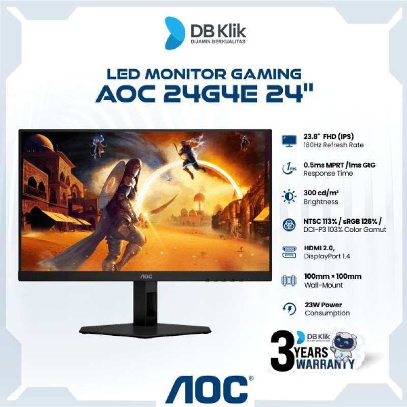 Jual Led Monitor Gaming Aoc 24g4e 24 Ips 180hz Fhd 0,5ms Hdmi Dp Di ...