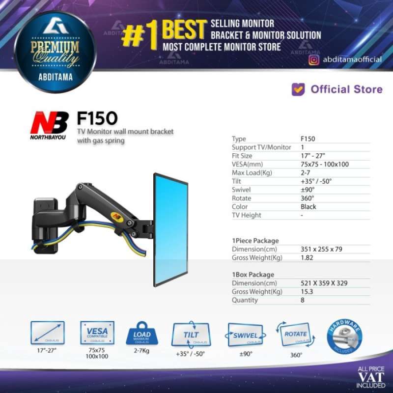 Promo Bracket Tv Led Monitor 17-27 North Bayou Nb F150 Nbf150 Wall ...