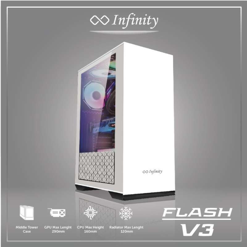 Jual Casing Infinity Flash V3 White Tempered Glass Free 1fan Atx Gaming ...