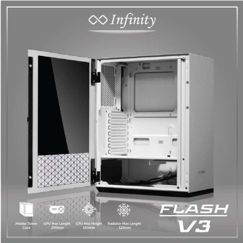 Jual Casing Infinity Flash V3 White Tempered Glass Free 1fan Atx Gaming ...