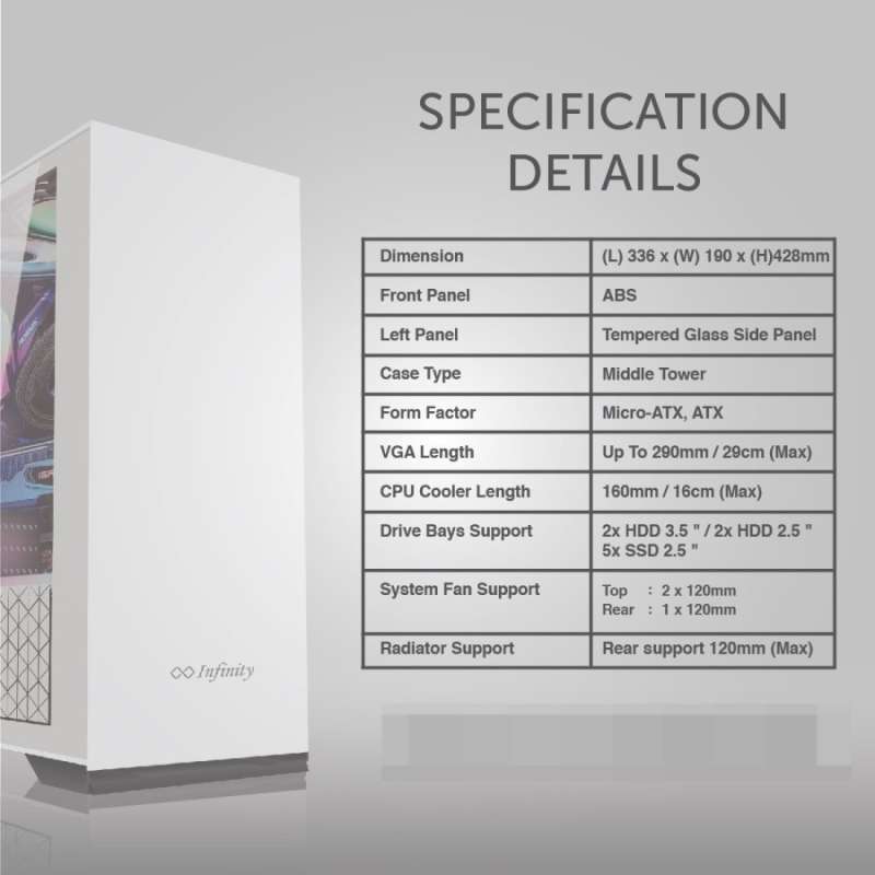 Jual Casing Infinity Flash V3 White Tempered Glass Free 1fan Atx Gaming ...