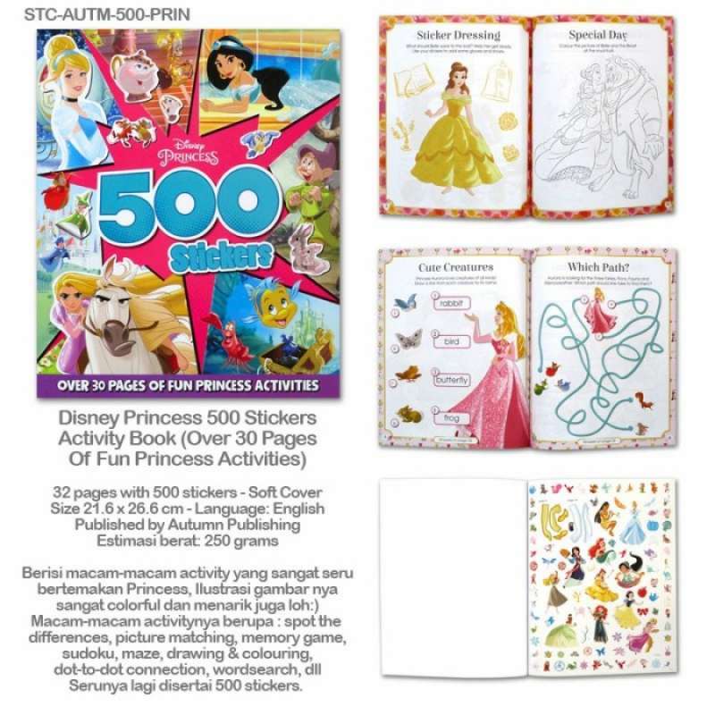 Promo Disney Princess 500 Stickers Activity Book, Buku Aktivitas Anak ...