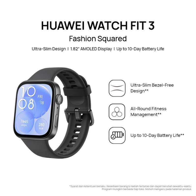 Jual Huawei Watch Fit 3 Smartwatch | Ultra-slim Bezel-free Design | 1. ...