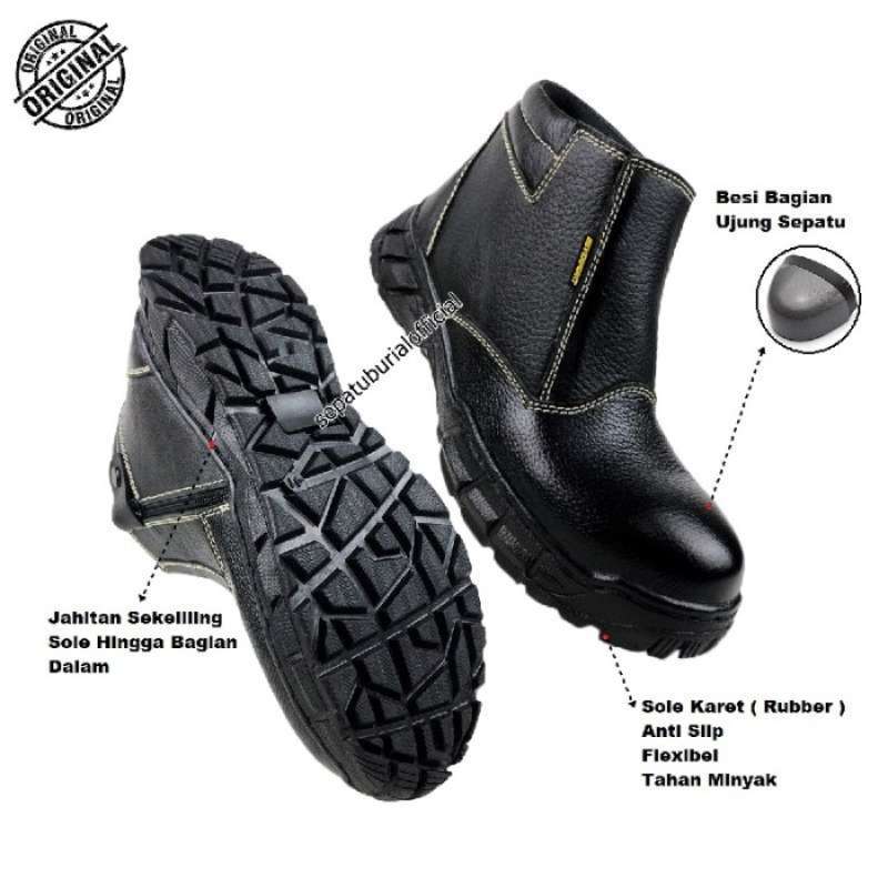 Promo Sepatu Safety Pria Kulit Sapi Ujung Besi Baja Safty - 43 Tan ...