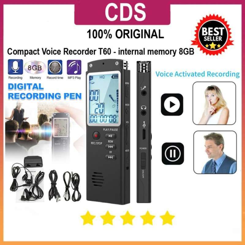 Promo Perekam Suara Digital Voice Recorder 8gb - T60 - Black Diskon 50% ...