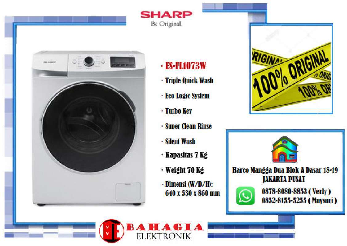 Jual Mesin Cuci Sharp 7 Kg Front Loading Es Fl 1073 Khusus Jne Trucking ...