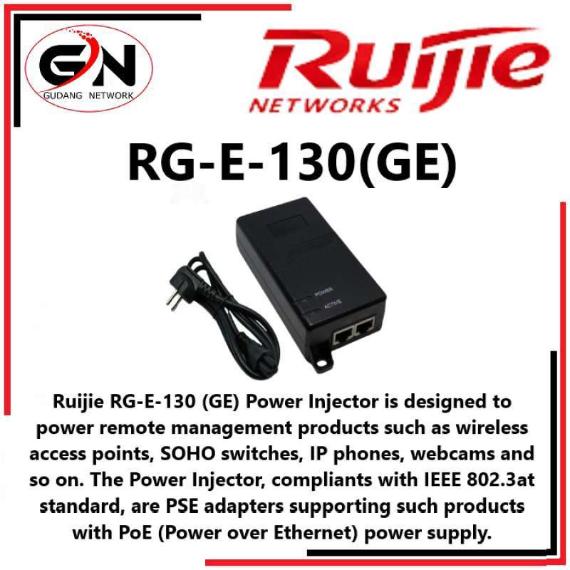 Promo Ruijie Rg-e-130(ge) Gigabit Poe Injector - Poe Adapter Rg-e-130ge ...