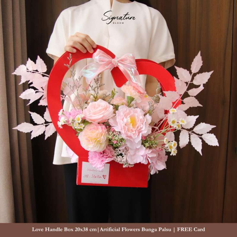 Promo (sb) Artificial Flowers Bloombox Love Handle | Bunga Gift Diskon ...