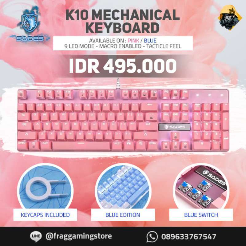Promo 100% Produk Ori Sades K10 / K 10 / Sadesk10 Fullsize Mechanical Gaming Keyboard Diskon 23% ...