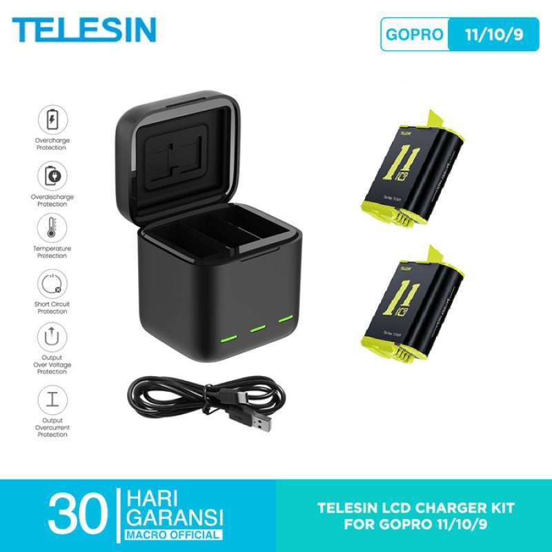 Promo Telesin Battery Gopro Hero 11 Hero 10 2-pack With 3-slot Charger ...