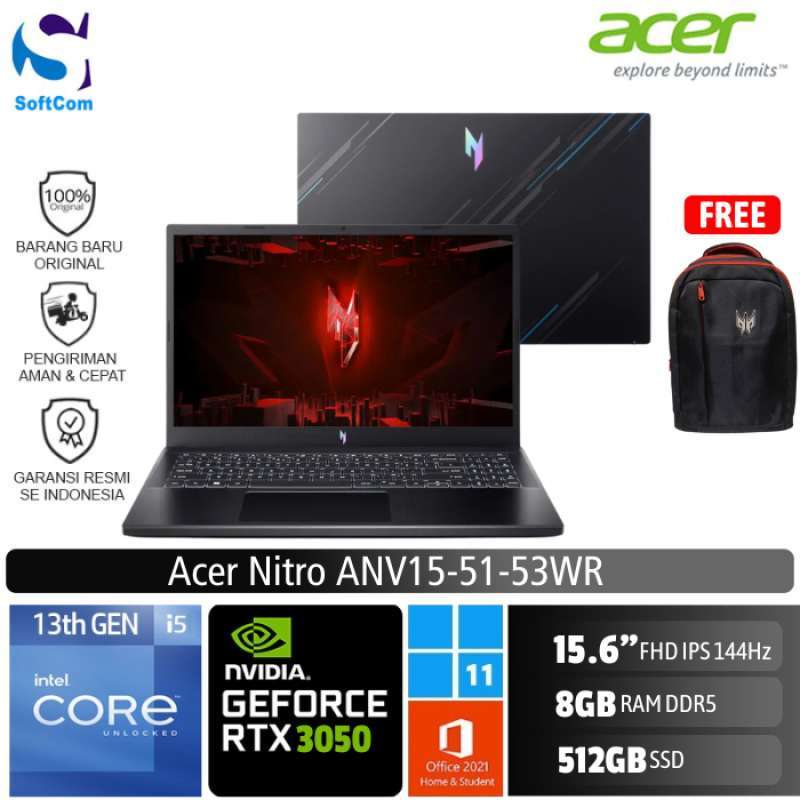 Promo Acer Nitro V 15 Anv15 51 53wr Laptop Gaming [i5 13420h/8gb/512gb ...