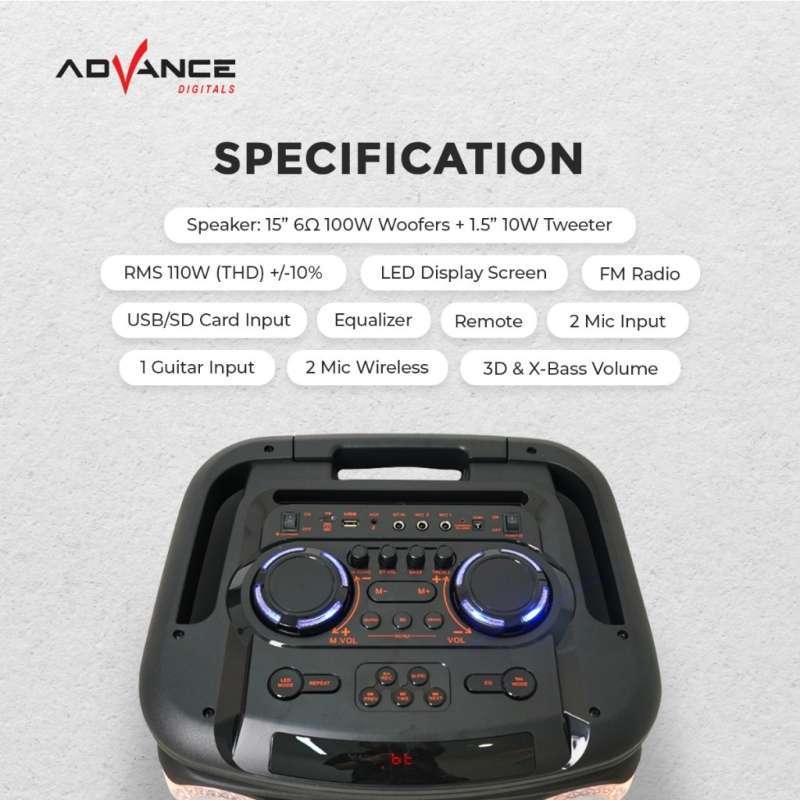 Jual Advance K1512d Speaker Meeting Bluetooth Full Bas Ukuran 15 Inch Free 2 Microphone Wireless ...