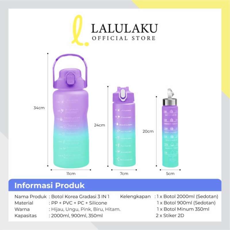 Jual Botol Minum Gradasi Viral Botol Motivasi Beranak 3in1korea 2l+1l ...