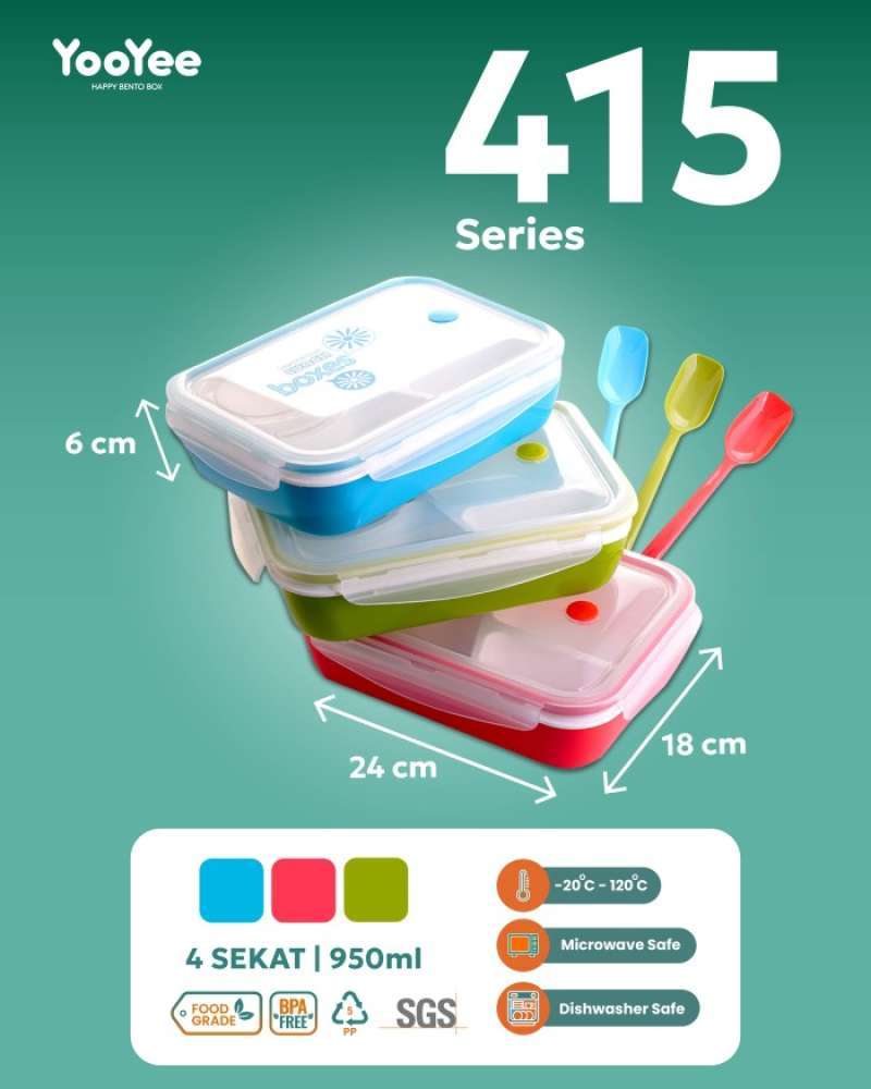Jual Yooyee 415 Kotak Makan Plastik 4 Sekat Dengan Kompartemen Sup Di ...