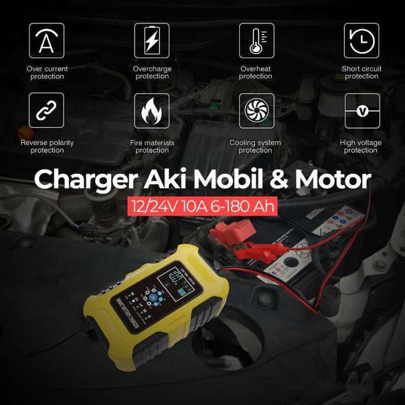 Promo Foxsur Charger Aki Mobil Motor 12/24v 10a 6-180 Ah Fbc122410d Charging Adapter Aki Dan ...