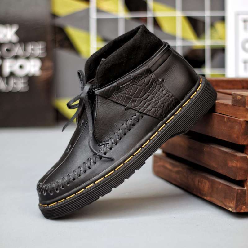 Promo Bossindo Sepatu Docmart Boots Kulit Asli Hitam Kerja Pria ...
