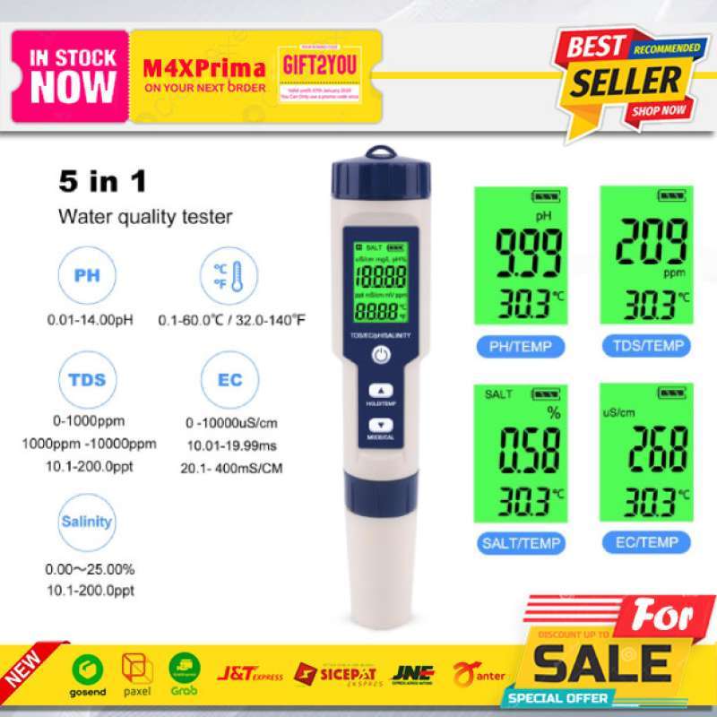 Promo 5 In 1 Ph Tds Ec Meter Ez9909 Alat Ukur Kualitas Air ( Original ...